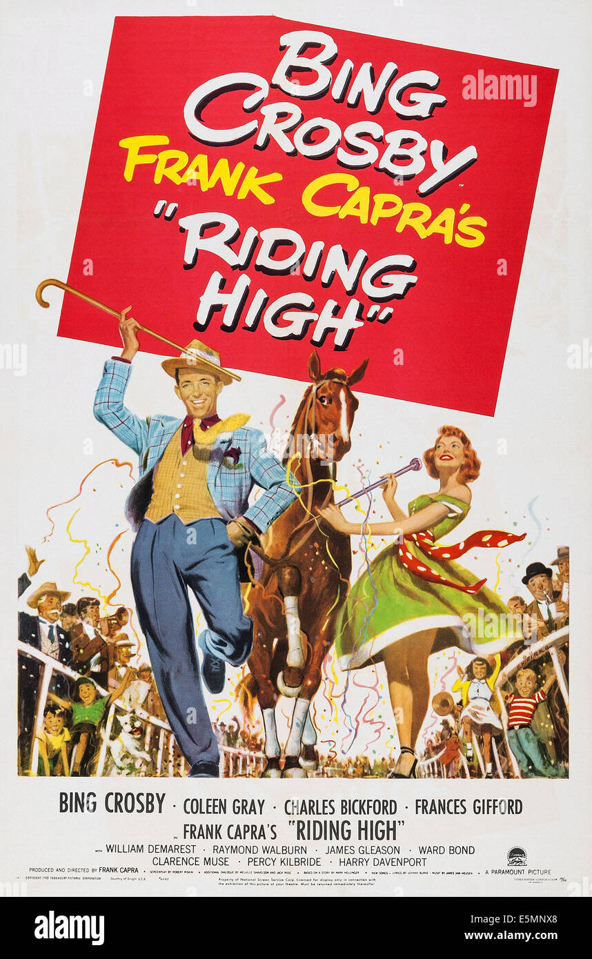 RIDING HIGH, US poster, from left: Bing Crosby, Coleen Gray, 1950 Stock ...
