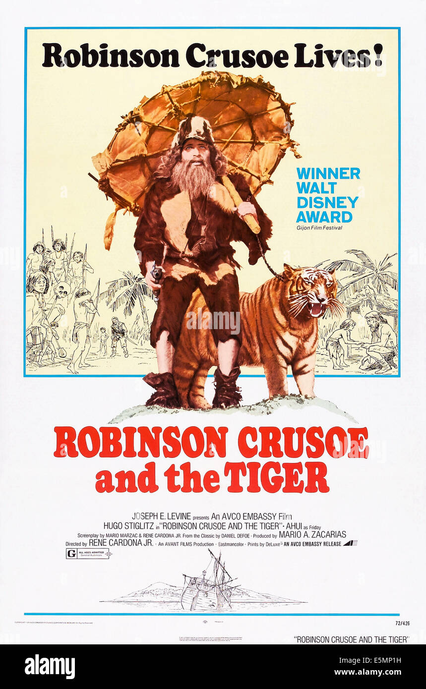 ROBINSON CRUESOE AND THE TIGER, (aka ROBINSON CRUSOE), US poster, Hugo ...