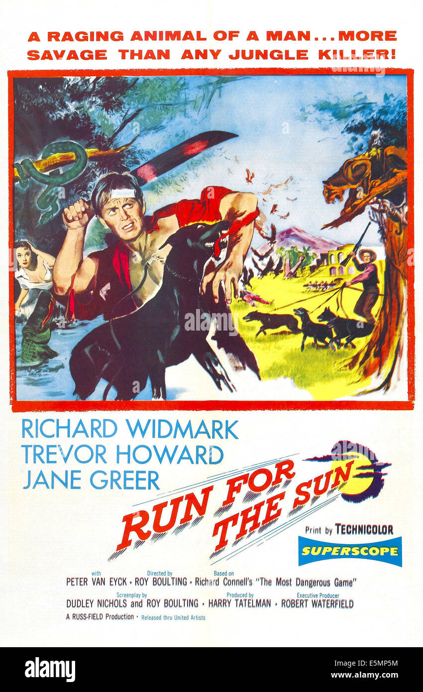 RUN FOR THE SUN, US poster art, Richard Widmark, 1956 Stock Photo - Alamy