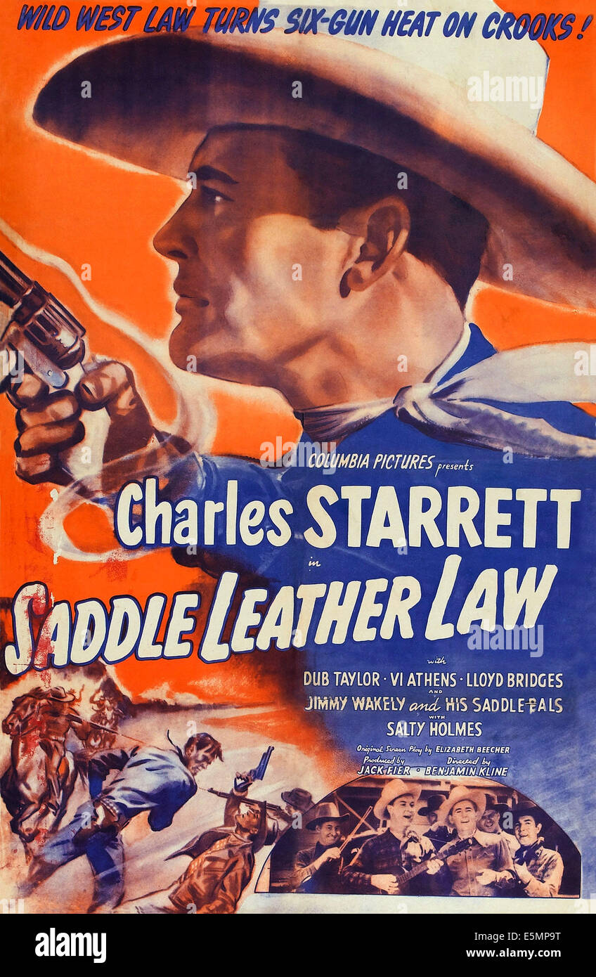 SADDLE LEATHER LAW, US poster, Charles Starrett, 1944 Stock Photo - Alamy