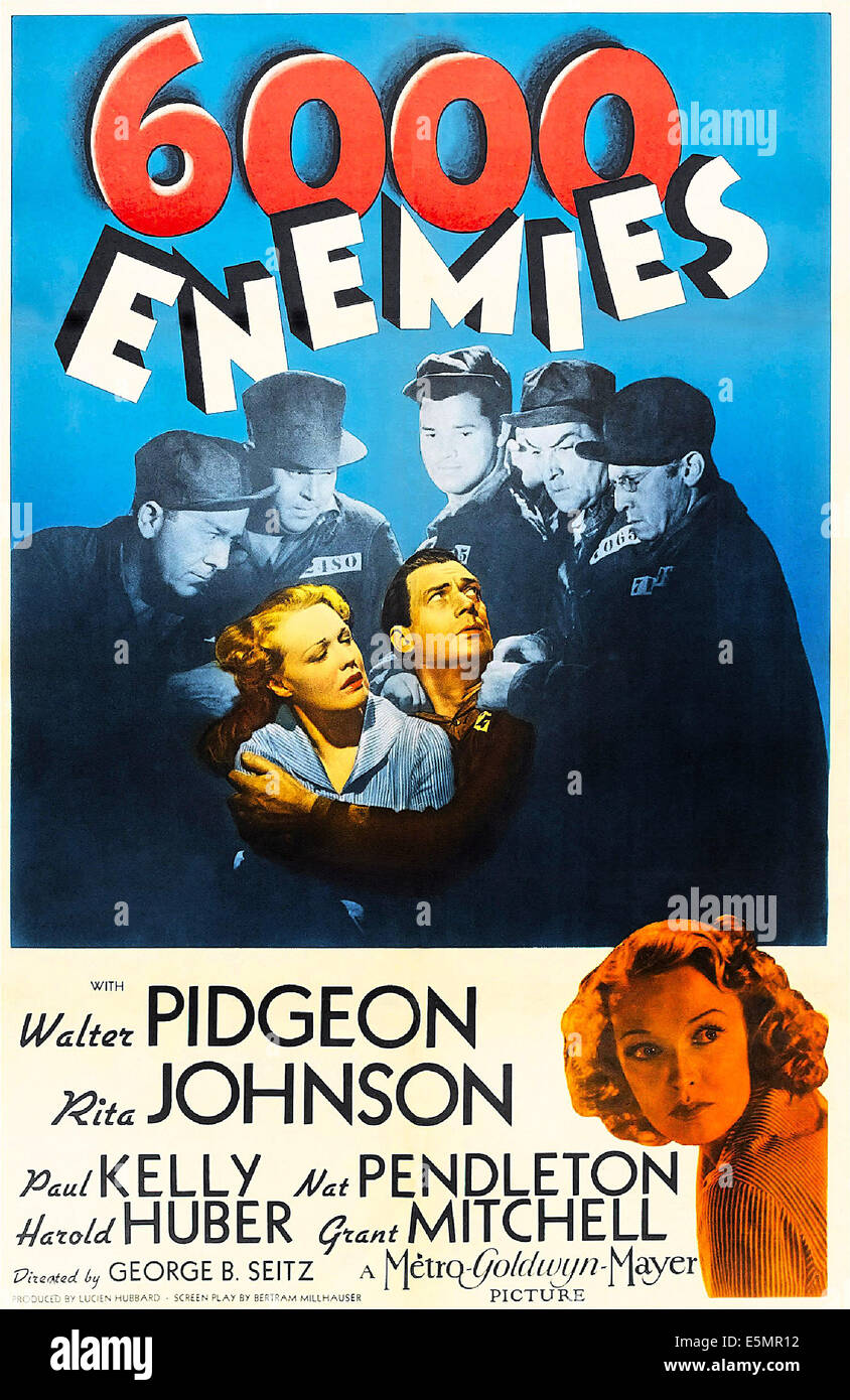 SIX THOUSAND ENEMIES, (aka 6,000 ENEMIES), US poster art, top middle ...
