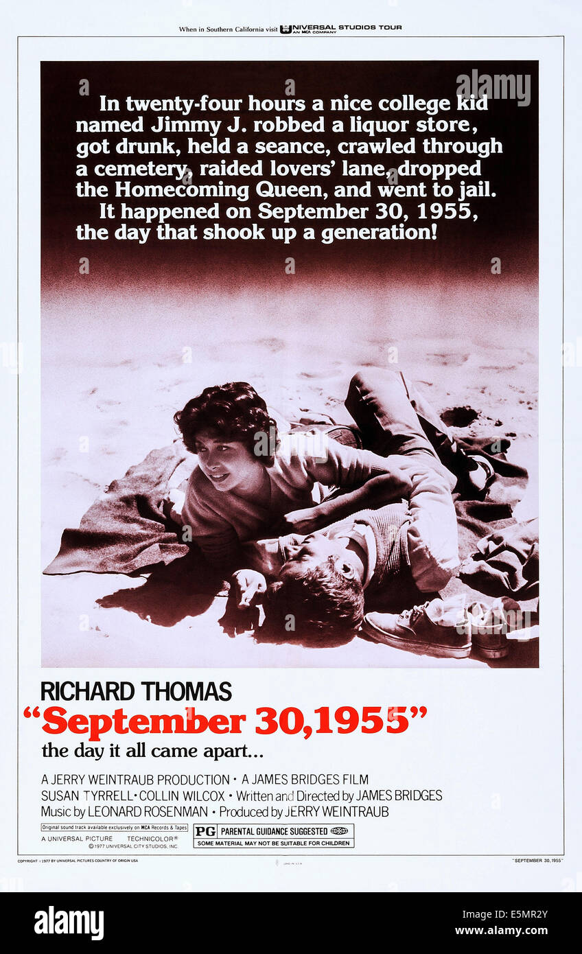 SEPTEMBER 30, 1955, US poster, from left: Lisa Blount, Richard Thomas ...