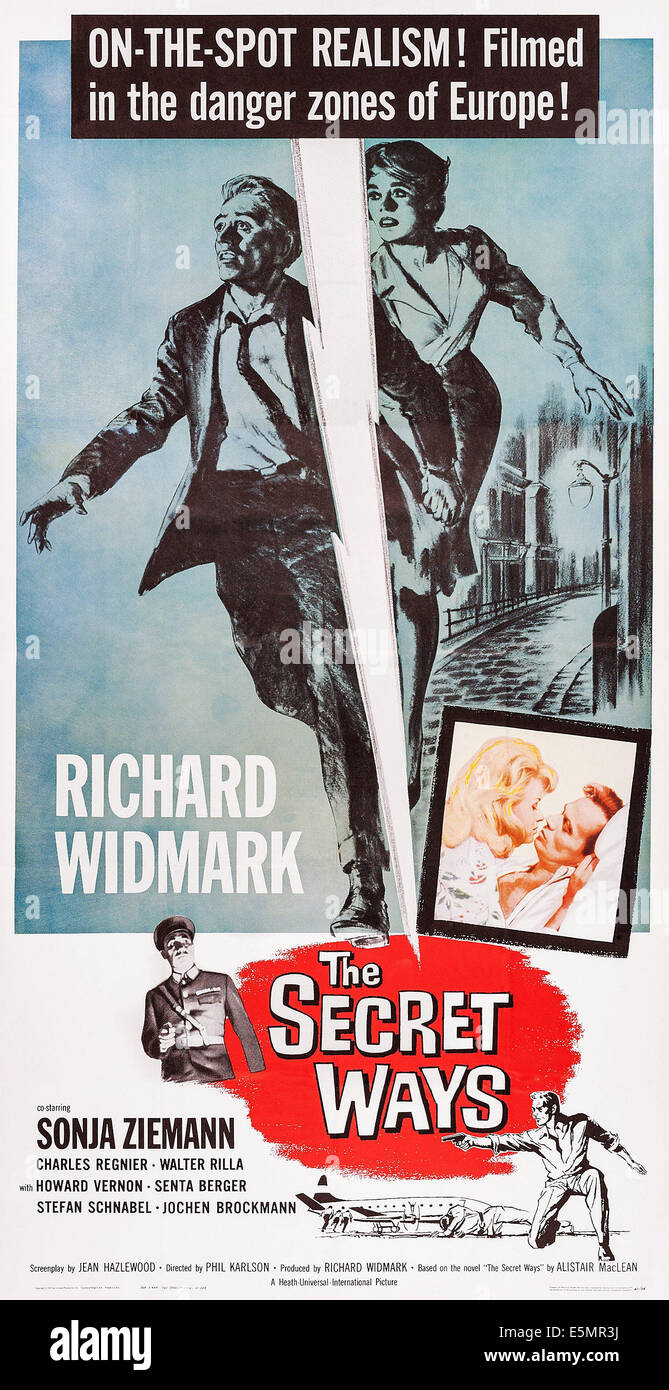 THE SECRET WAYS, US poster, inset from left, Sonja Ziemann, Richard ...