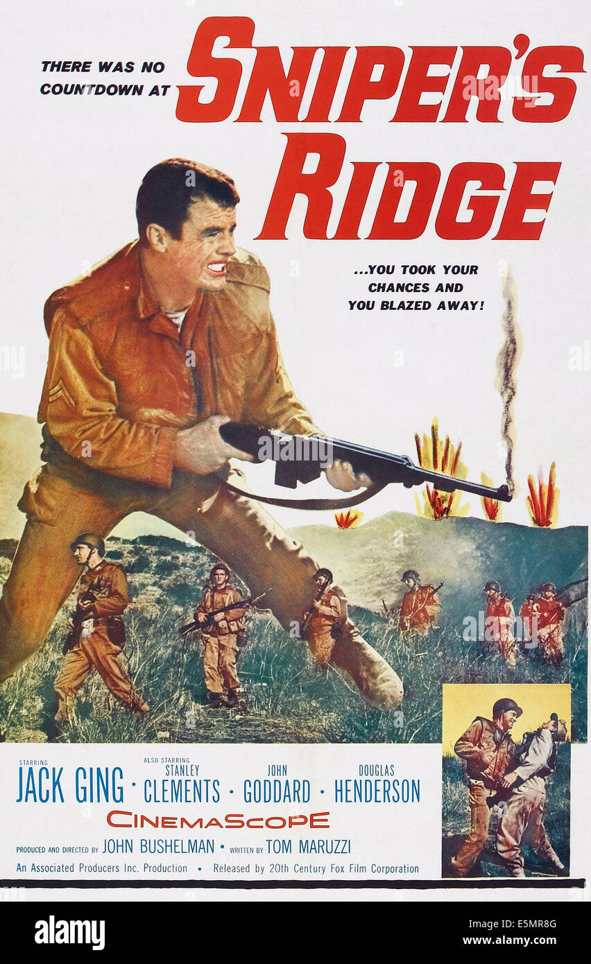 SNIPER'S RIDGE, top: Jack Ging on poster art, 1961, TM and Copyright ...