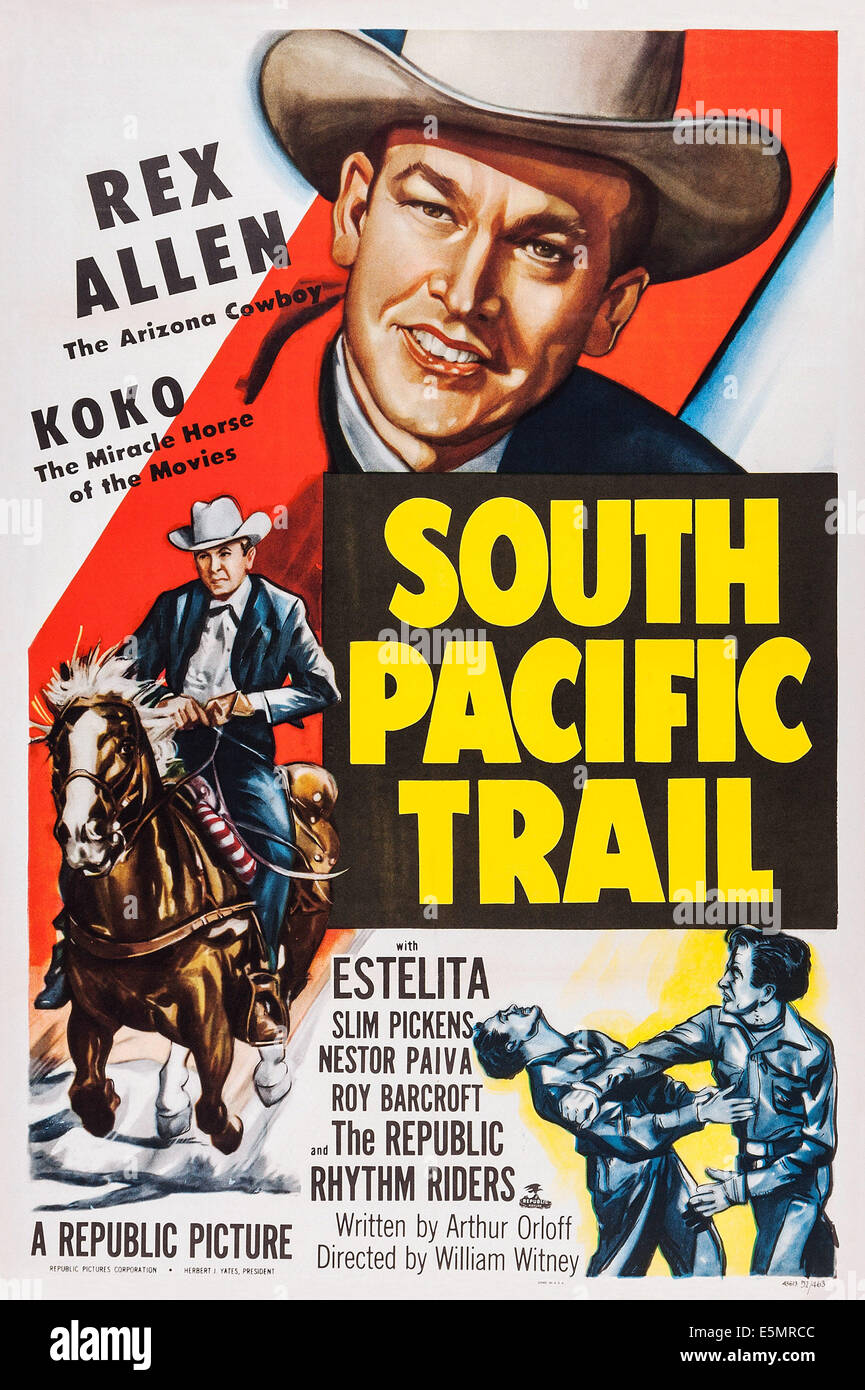 SOUTH PACIFIC TRAIL, top: Rex Allen with Koko the Miracle Horse on ...