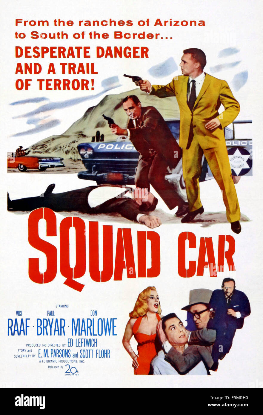 SQUAD CAR, center background, with gun drawn: Paul Bryar; top right ...