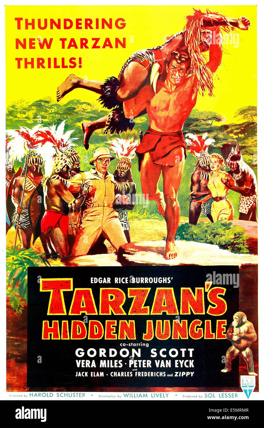 TARZAN'S HIDDEN JUNGLE, US poster art, Gordon Scott, 1955 Stock Photo ...