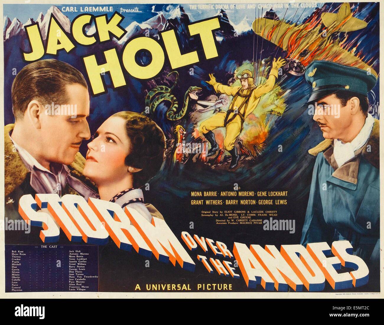 STORM OVER THE ANDES, left and right: Jack Holt, center: Mona Barrie ...