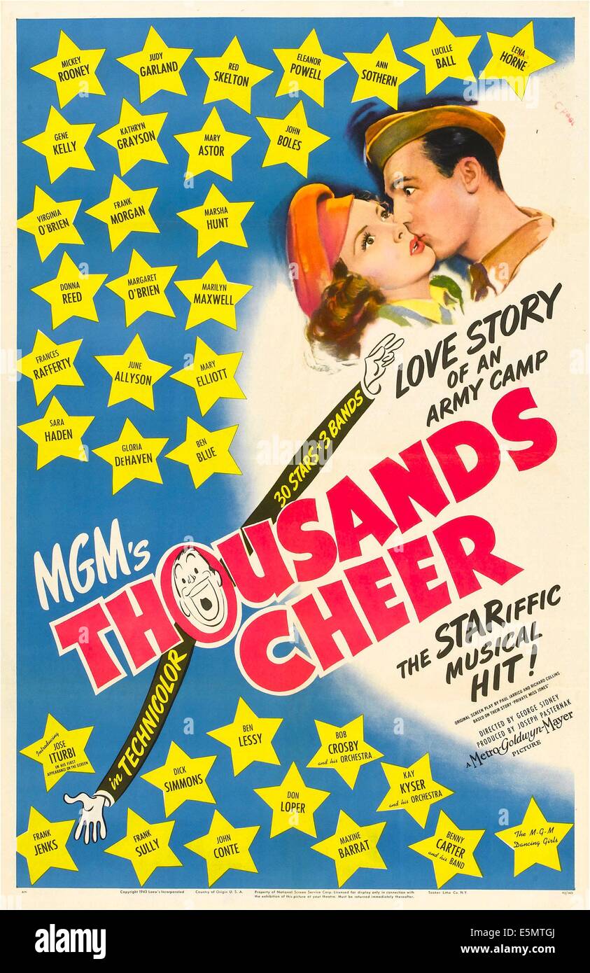 THOUSANDS CHEER, US poster, Kathryn Grayson, Gene Kelly, 1943 Stock ...