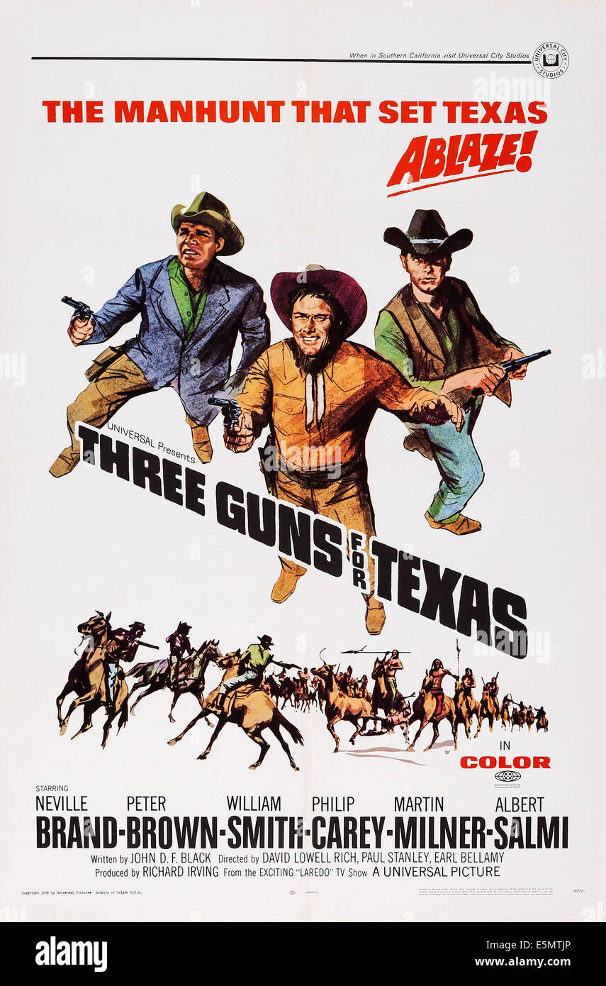 THREE GUNS FOR TEXAS, from left: Neville Brand, William Smith, Peter ...