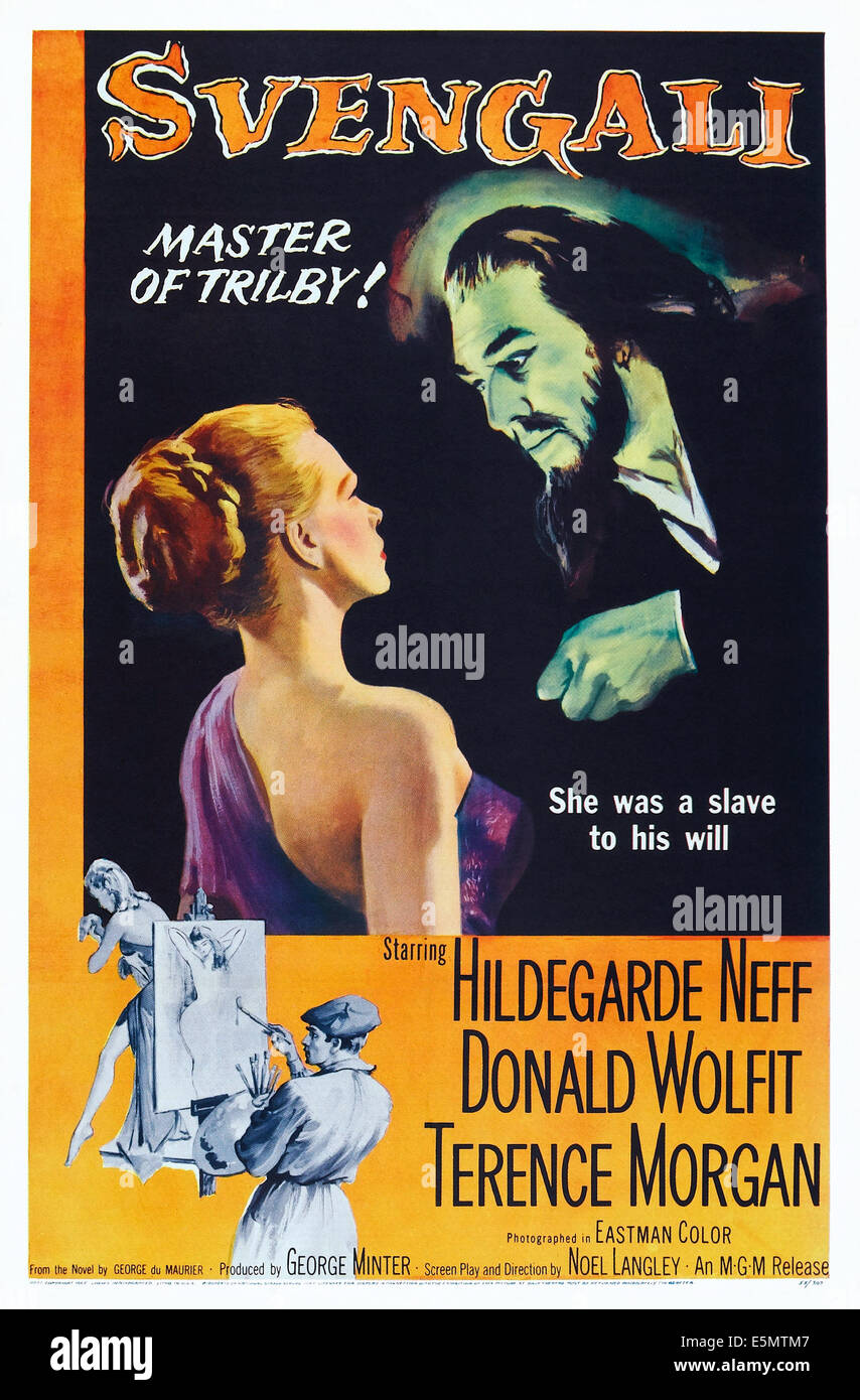 SVENGALI, l-r: Hildegard Knef, Donald Wolfit on poster art, 1954 Stock ...