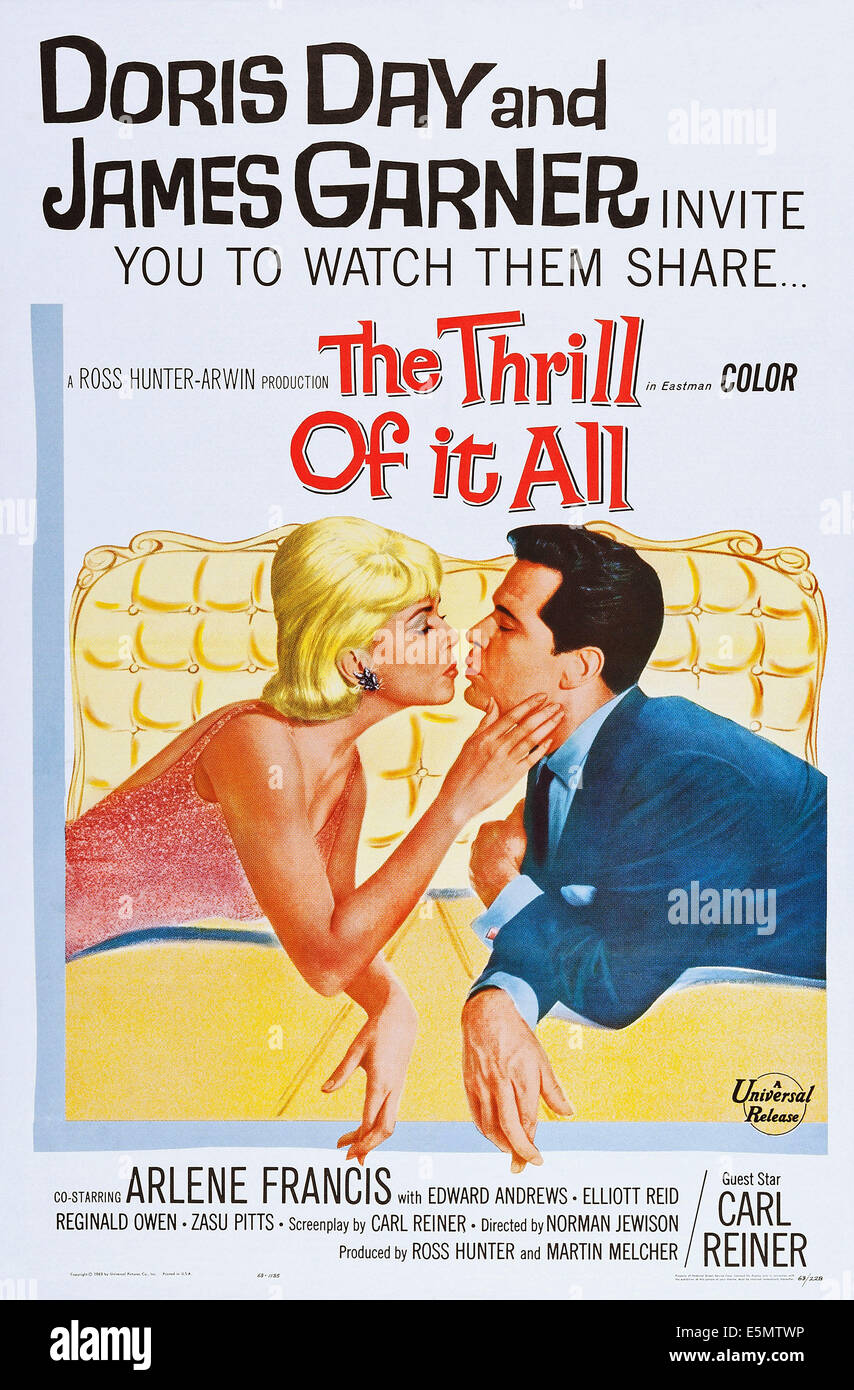 THE THRILL OF IT ALL, l-r: Doris Day, James Garner on poster art, 1963 ...