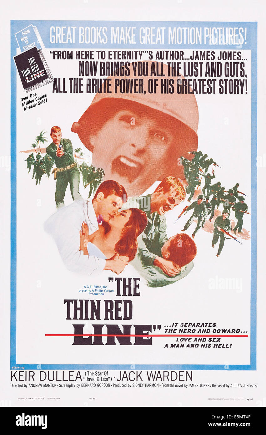 THE THIN RED LINE, top and bottom: Keir Dullea on poster art, 1964 ...