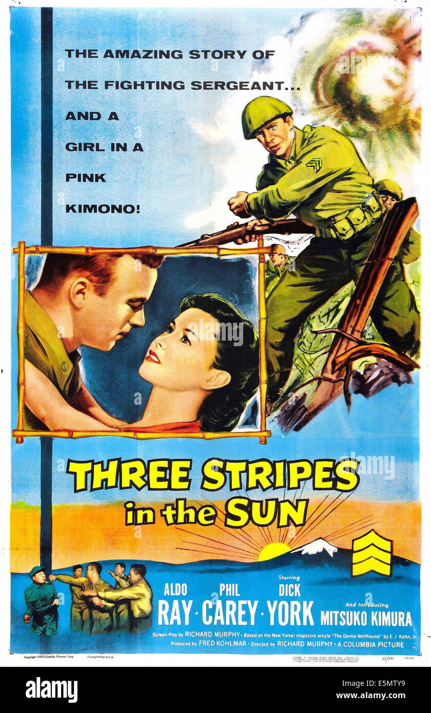 THREE STRIPES IN THE SUN, US poster art, insert Aldo Ray, Mitsuko ...