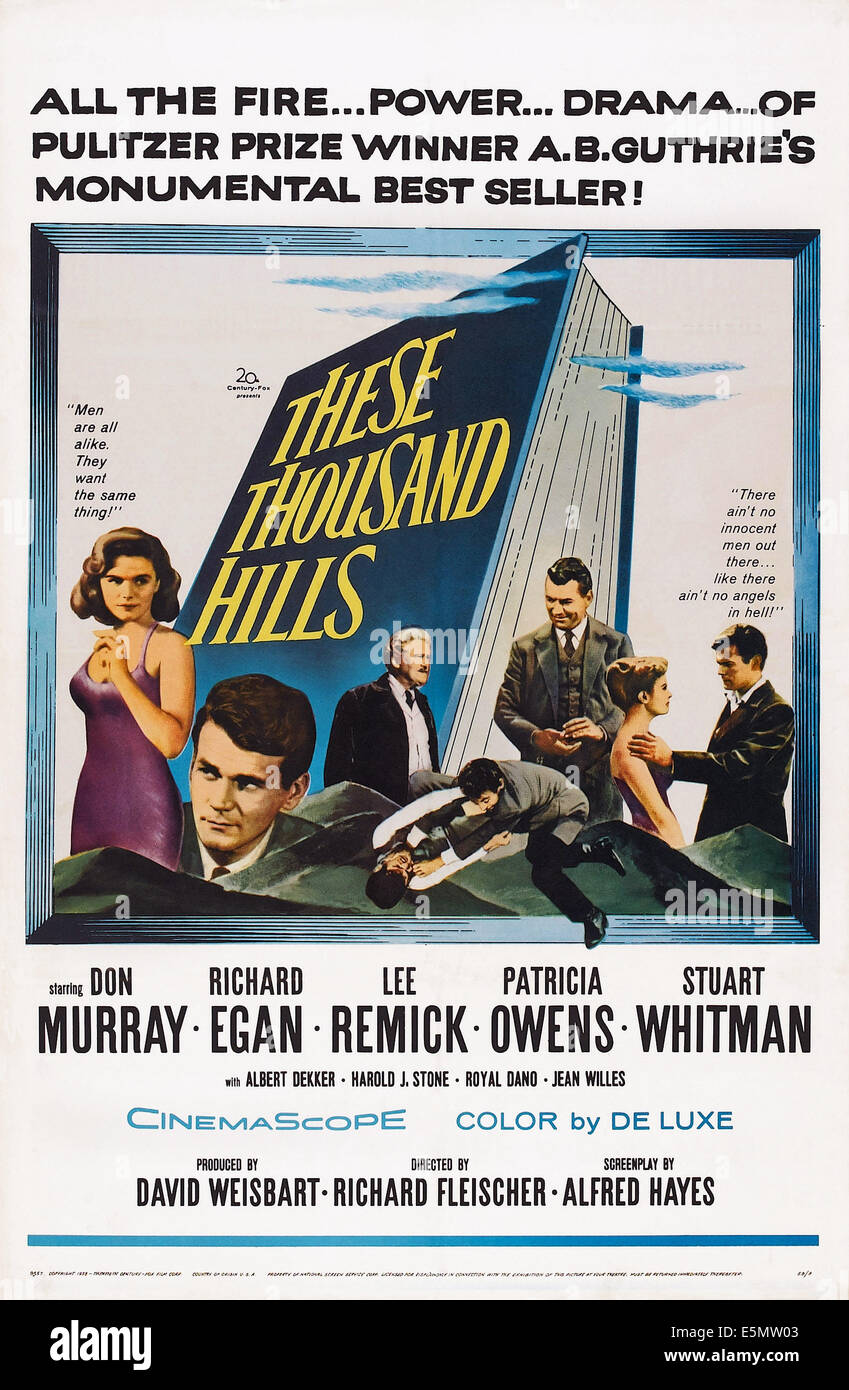 THESE THOUSAND HILLS, US poster, from left: Lee Remick, Don Murray ...