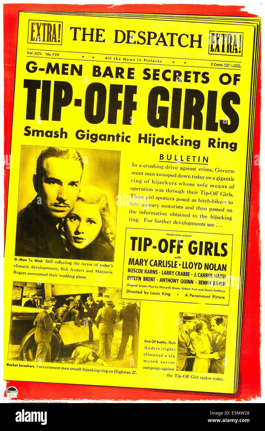 TIP-OFF GIRLS, US poster art, top from left: Lloyd Nolan, Mary Carlisle ...
