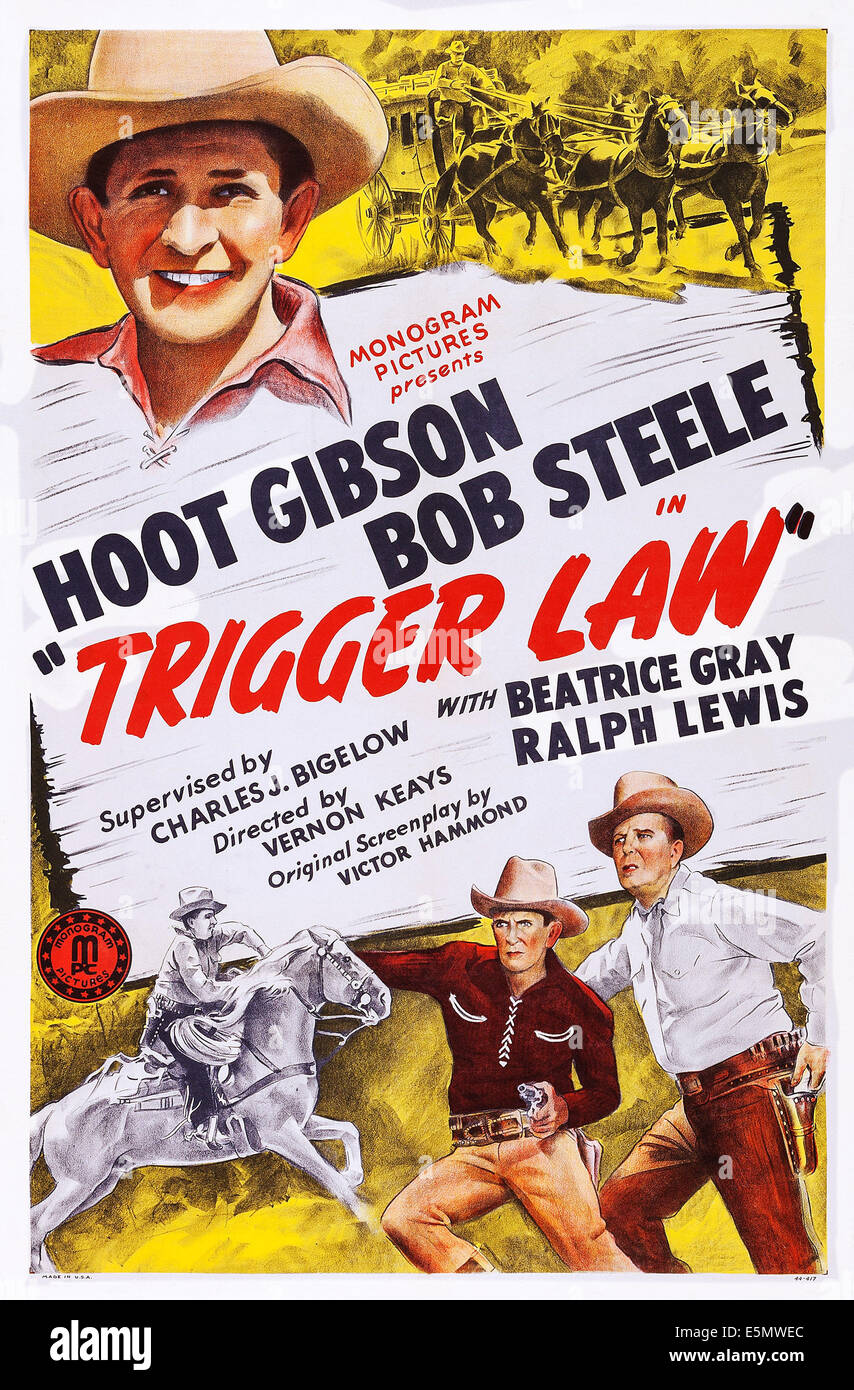 TRIGGER LAW, US poster art, Bob Steele, (top left and bottom, second ...