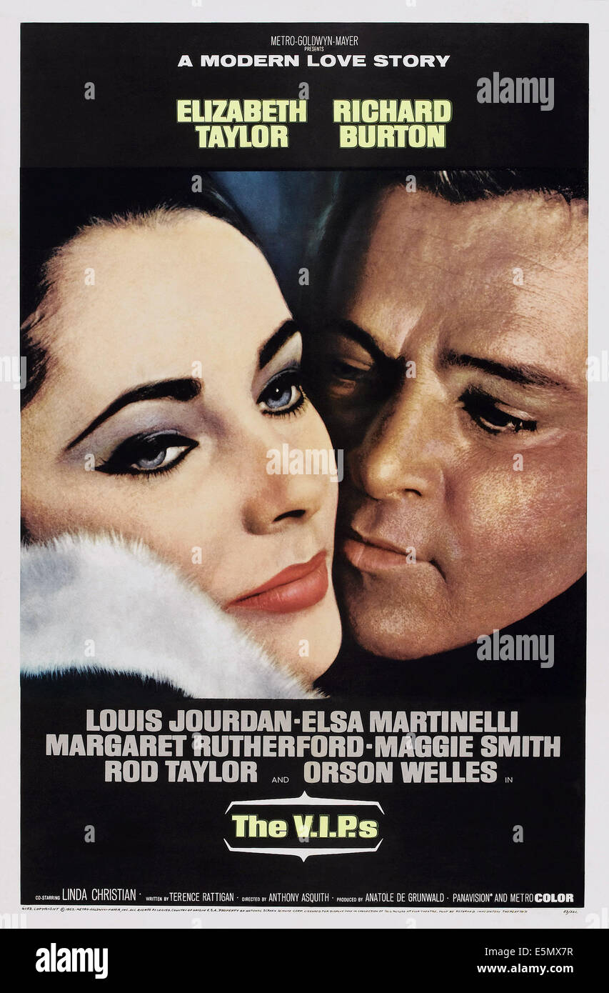 THE V.I.P.S, US poster, Elizabeth Taylor, Richard Burton, 1963 Stock ...