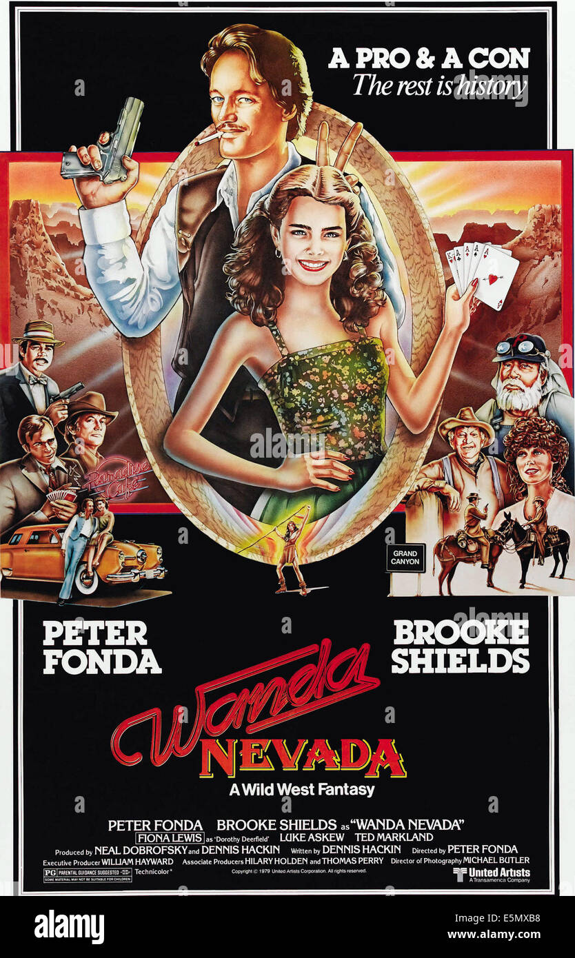 WANDA NEVADA, center l-r: Peter Fonda, Brooke Shields on poster art ...