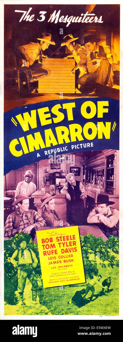 WEST OF CIMARRON, US poster art, Tom Tyler, (top left), Bob Steele (top ...