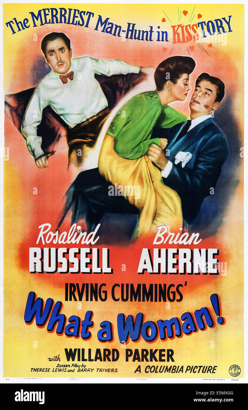 WHAT A WOMAN!, US poster art, from left: Brian Aherne, Rosalind Russell ...