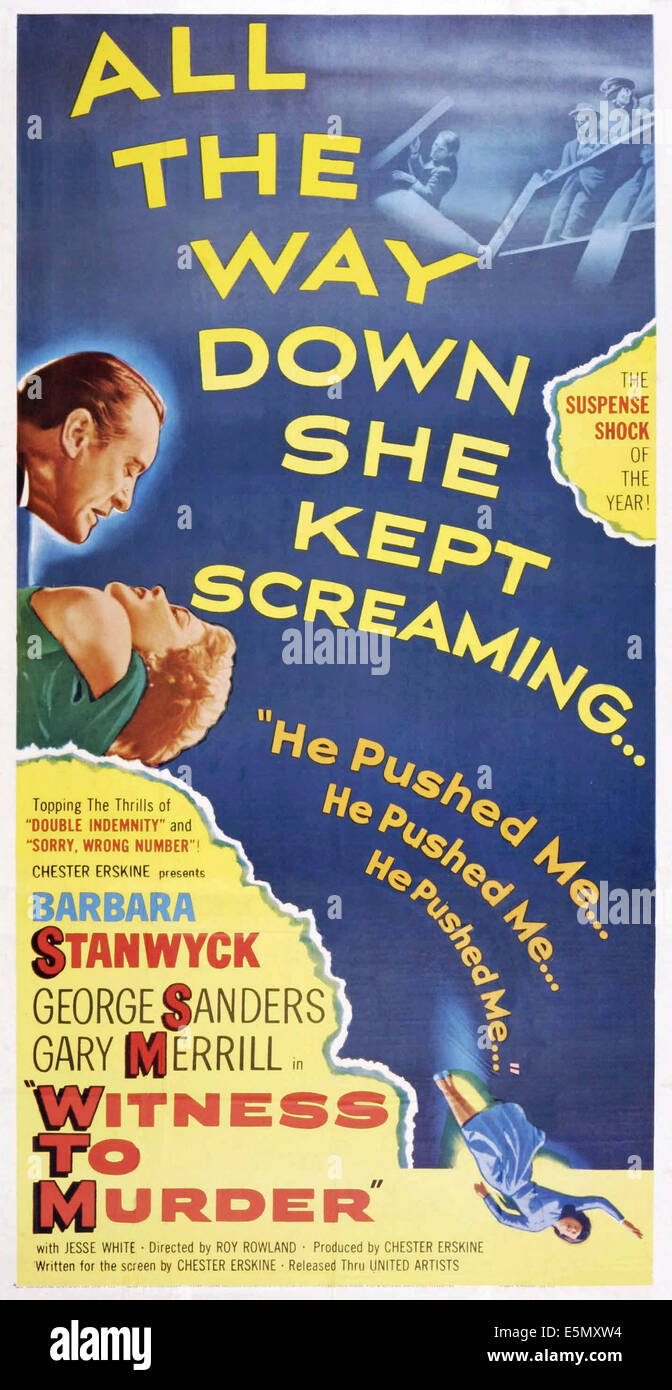 WITNESS TO MURDER, US poster art, George Sanders, (left), 1954 Stock ...