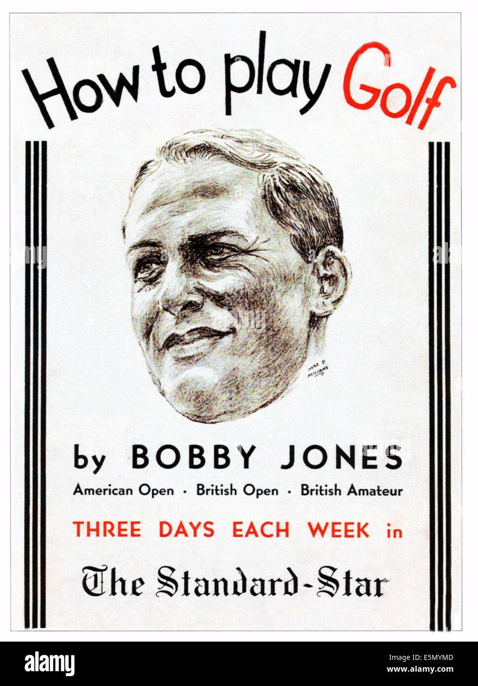 BOBBY JONES' HOW TO PLAY GOLF, Bobby Jones on window card, 1931 Stock ...