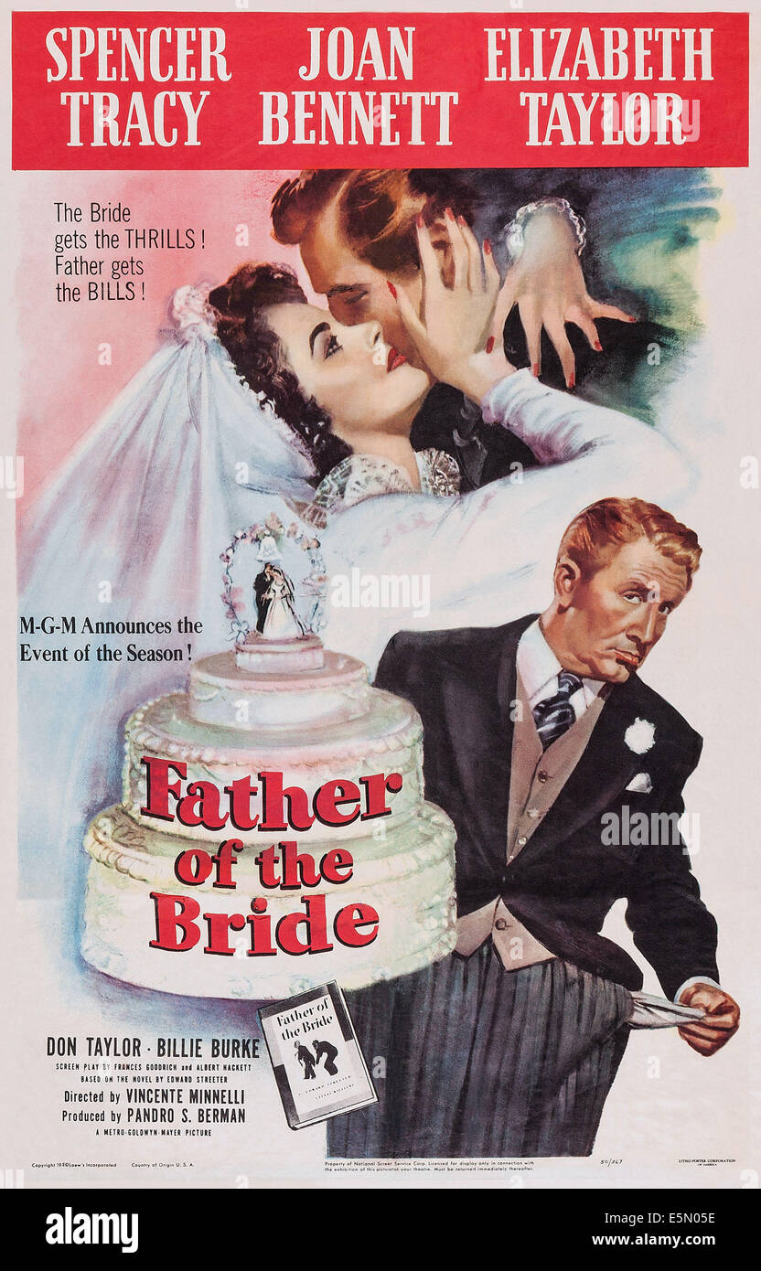FATHER OF THE BRIDE, top left: Elizabeth Taylor, Don Taylor, bottom ...