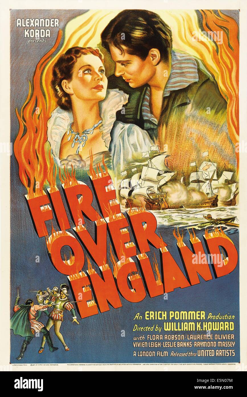 FIRE OVER ENGLAND, Flora Robson, Laurence Olivier, 1937, poster art Stock Photo - Alamy