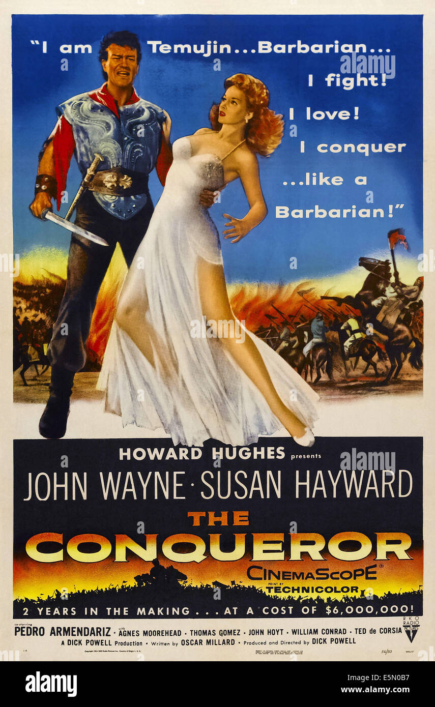 THE CONQUEROR, US poster art, from left: John Wayne, Susan Hayward ...