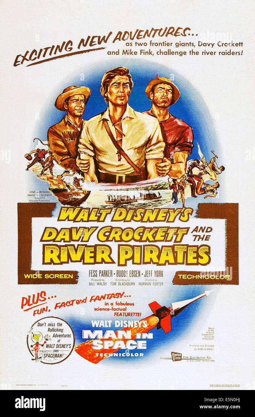 DAVY CROCKETT AND THE RIVER PIRATES, US poster art, from left: Buddy ...