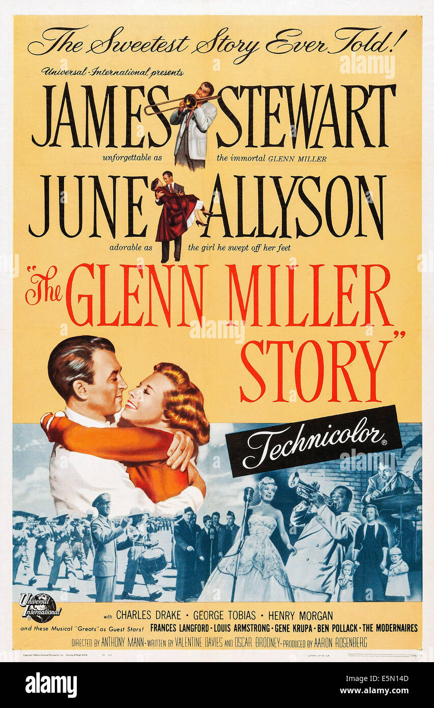 THE GLENN MILLER STORY, US poster, James Stewart, June Allyson, 1954 ...