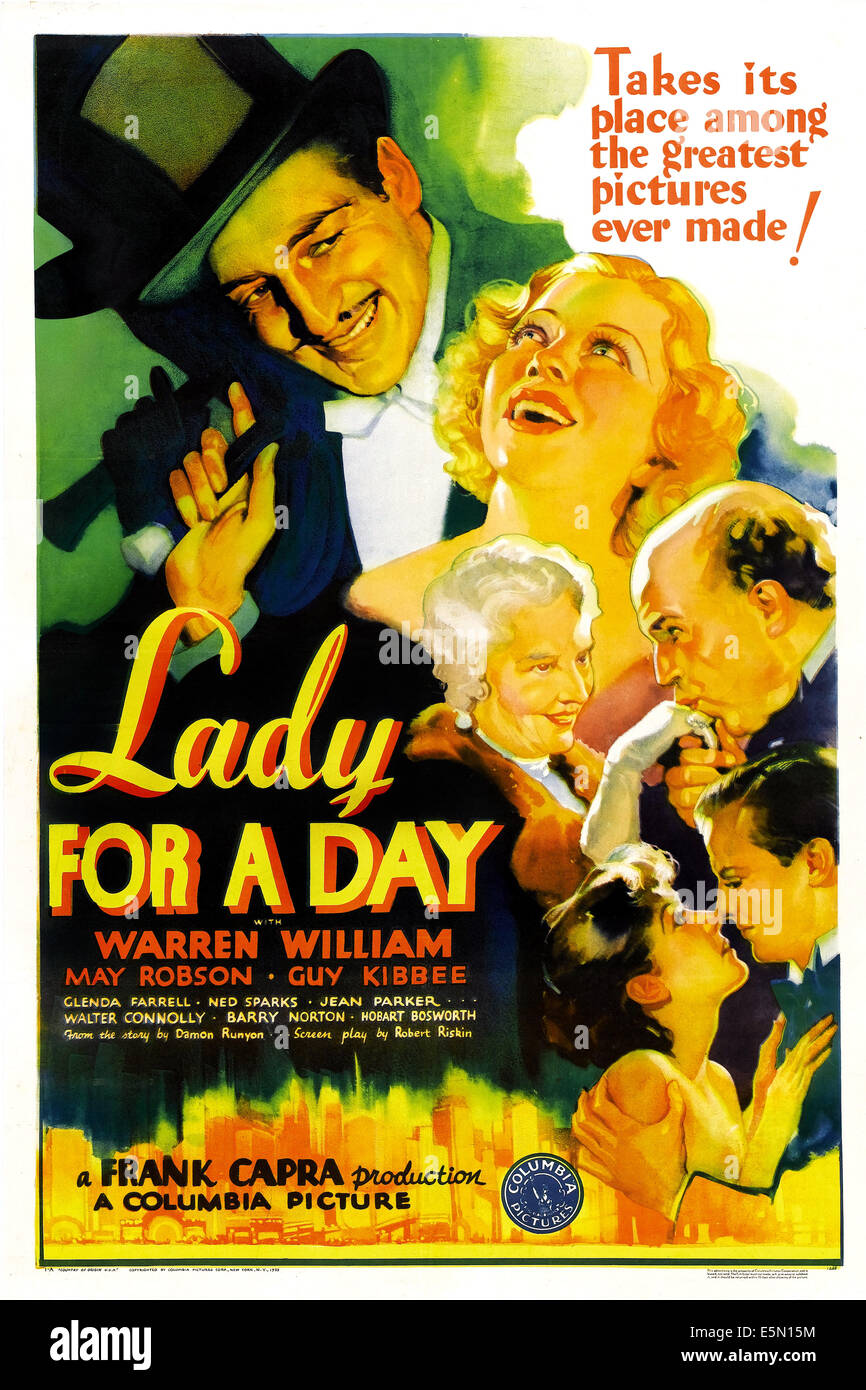 LADY FOR A DAY, poster art, Warren William, May Robson, Guy Kibbee ...