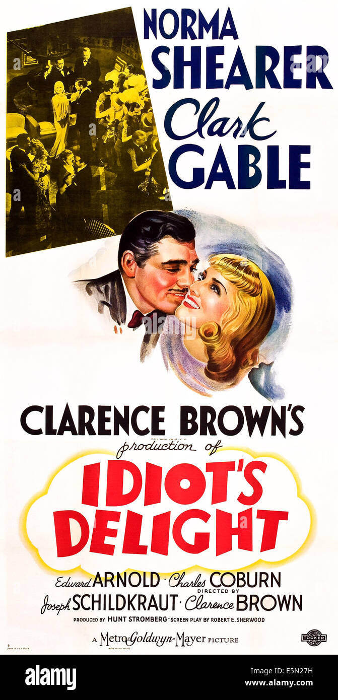 IDIOT'S DELIGHT, from left: Clark Gable, Norma Shearer on poster art ...