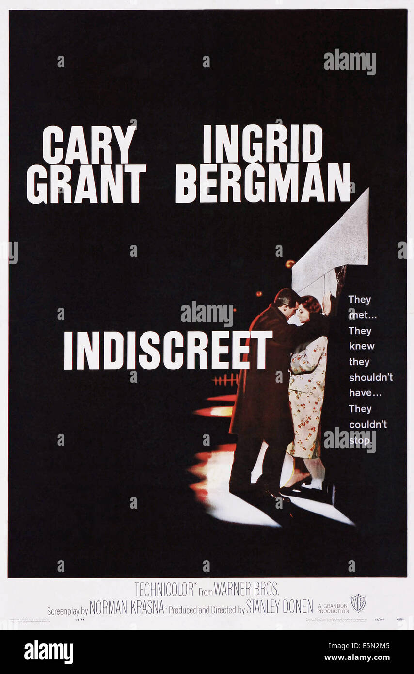 INDISCREET, US poster art, from left: Cary Grant, Ingrid Bergman, 1958 ...
