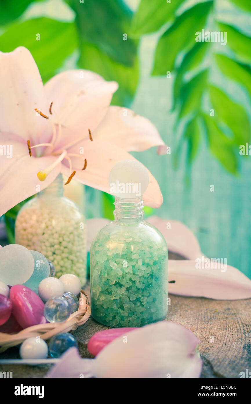 The composition of spa bathing salts and natural flavors Stock Photo ...