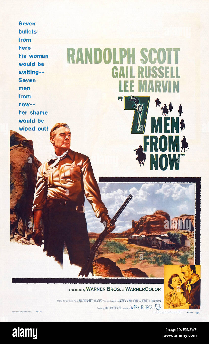 SEVEN MEN FROM NOW, (aka 7 MEN FROM NOW), US poster art, left: Randolph ...