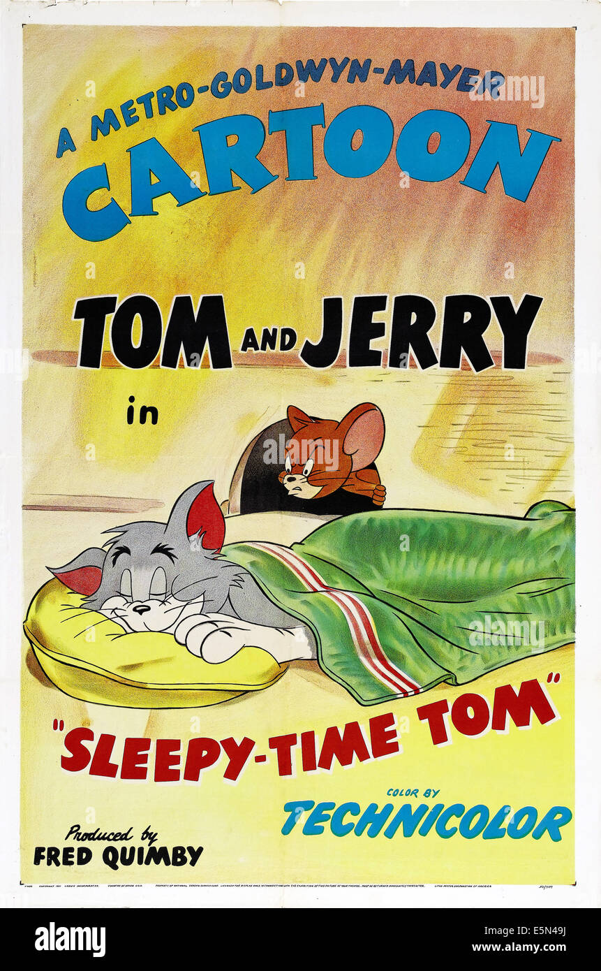 SLEEPY-TIME TOM, from left: Tom, Jerry on poster art, 1951 Stock Photo ...