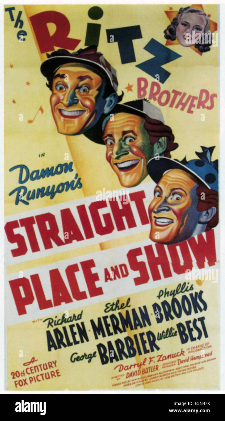 STRAIGHT PLACE AND SHOW, top right: Ethel Merman, center: Ritz Brothers ...