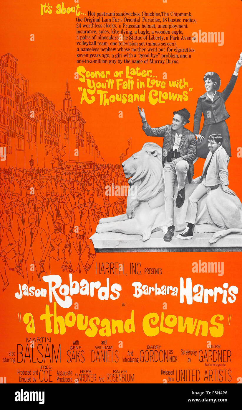 A THOUSAND CLOWNS, from left: Jason Robards, Barbara Harris, Barry ...