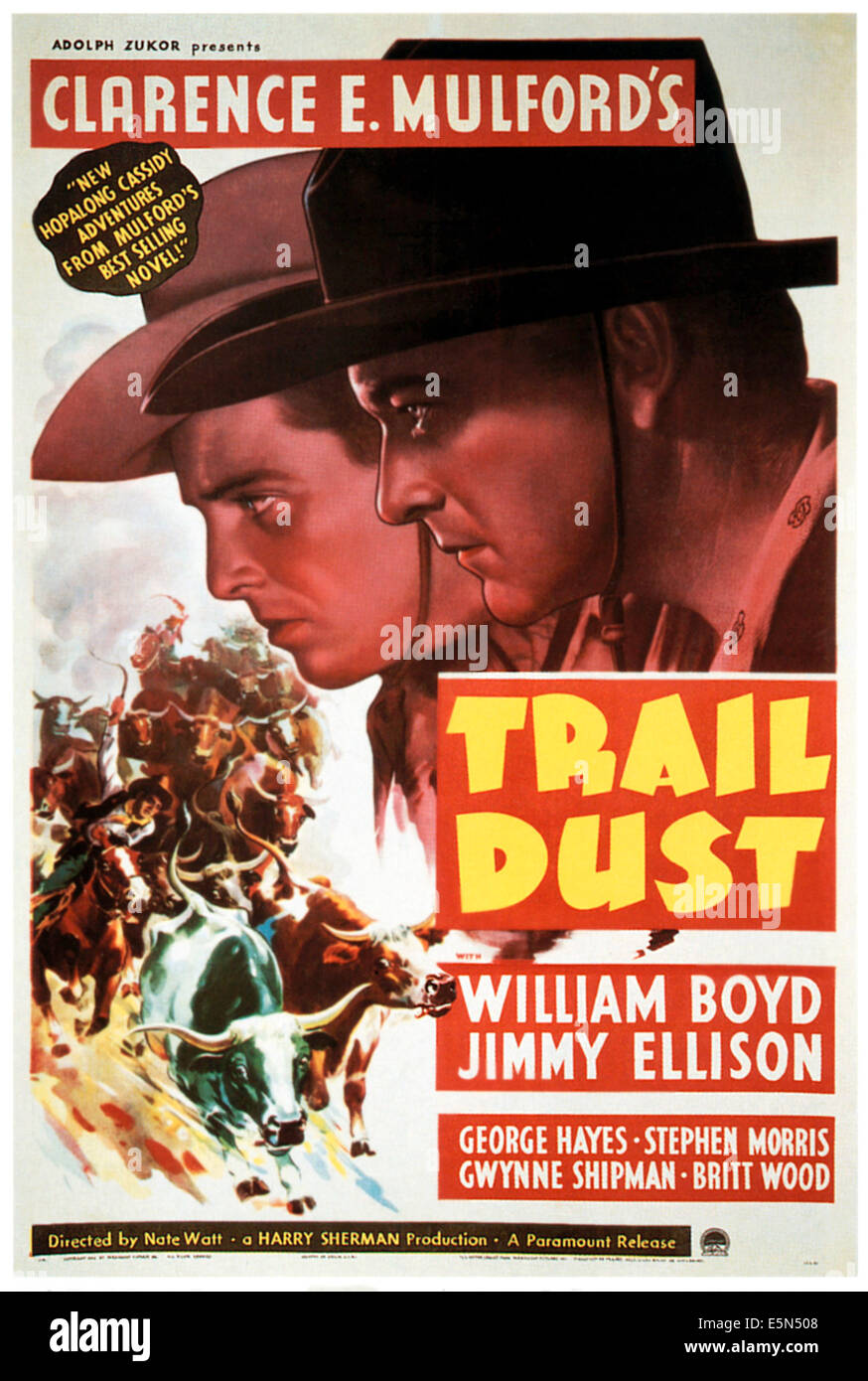 TRAIL DUST, from left: Jimmy Ellison, William Boyd, 1936 Stock Photo ...