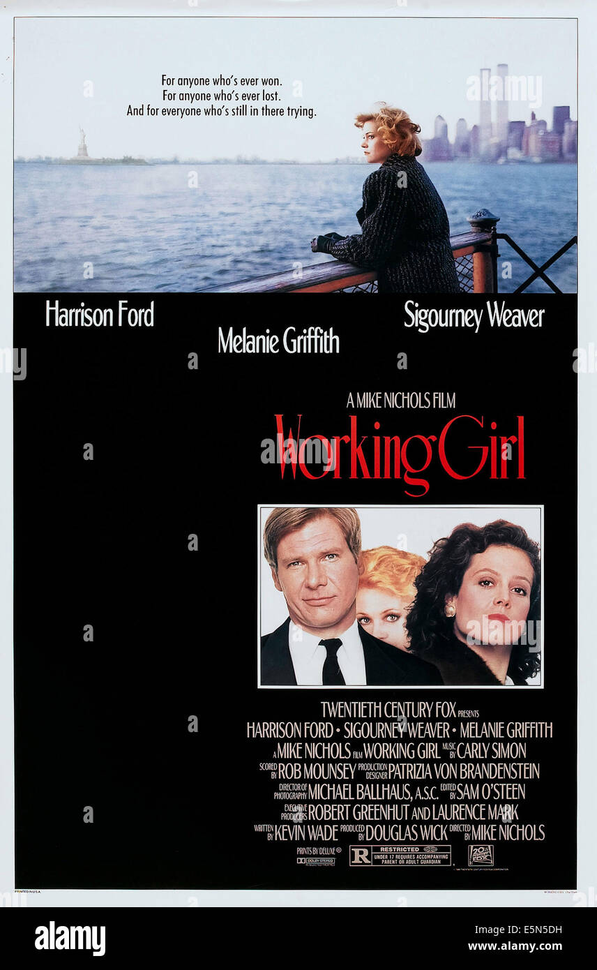 WORKING GIRL, US poster art, top: Melanie Griffith; bottom from left ...