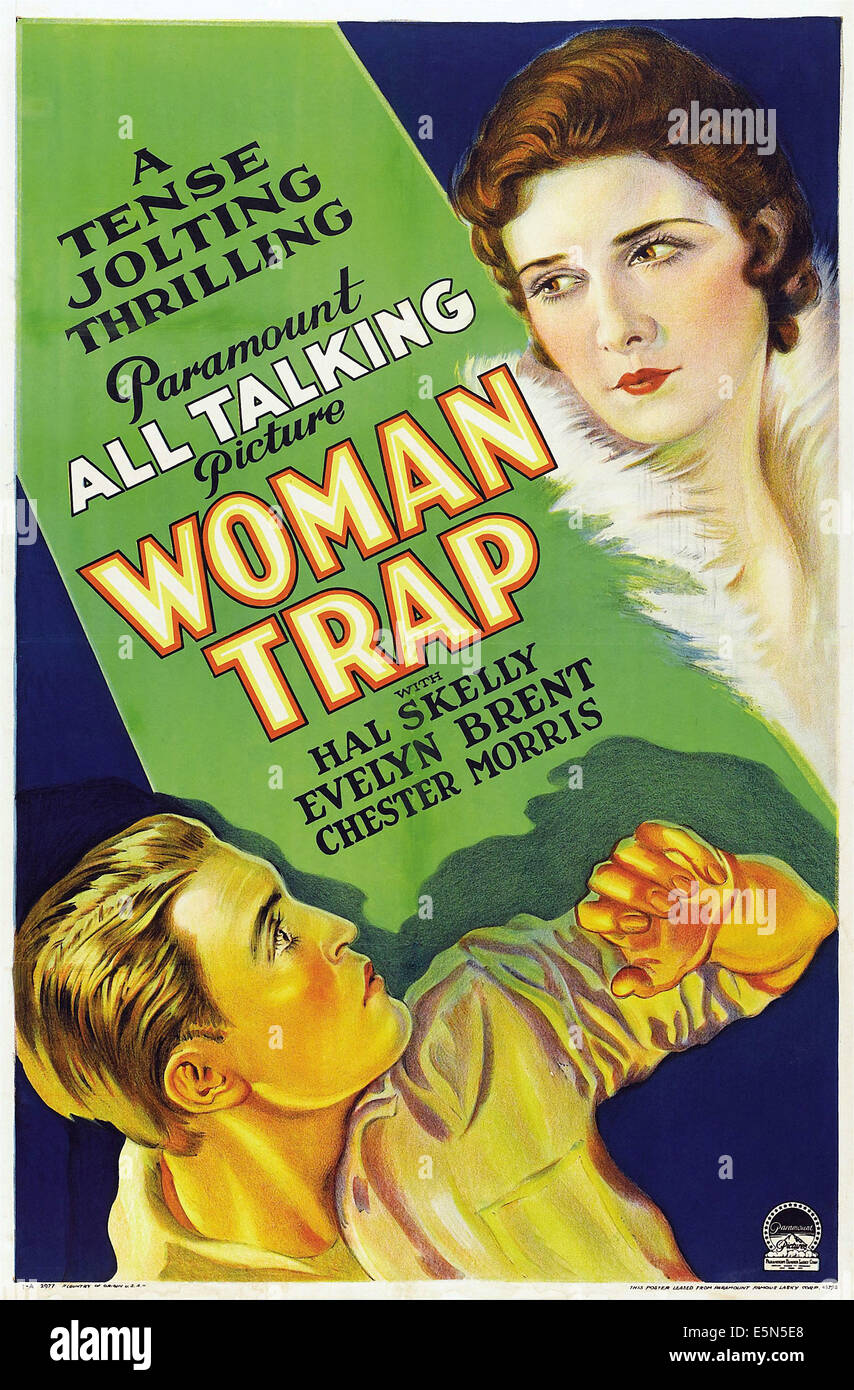 WOMAN TRAP, US poster art, bottom: Chester Morris, top: Evelyn Brent ...