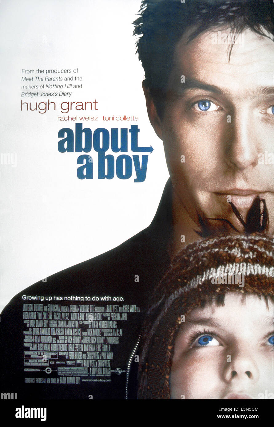 ABOUT A BOY, poster, from top: Hugh Grant, Nicholas Hoult, 2002 ...