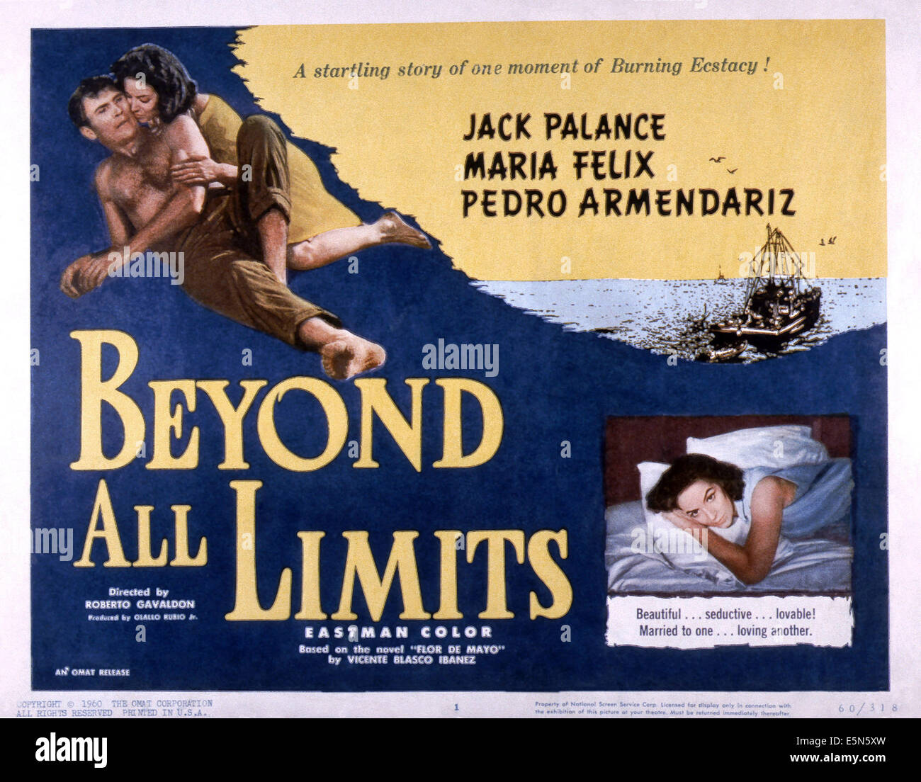 BEYOND ALL LIMITS, (aka FLOR DE MAYO), from left: Jack Palance, Maria Felix (twice), 1959 Stock ...