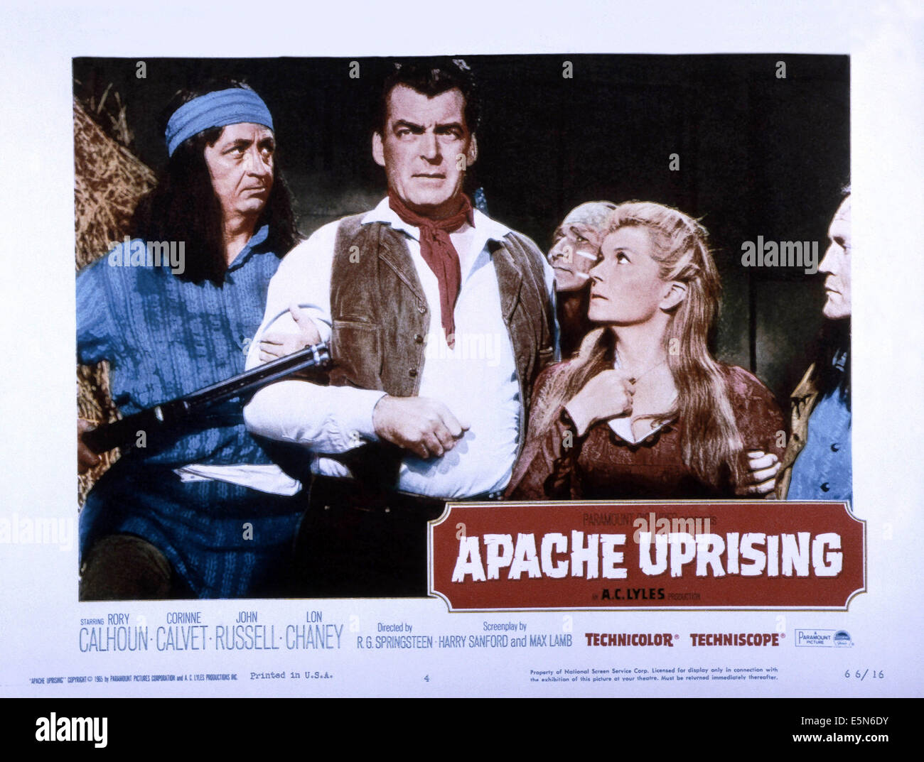 APACHE UPRISING, Rory Calhoun (neckerchief), Corinne Calvet (right ...