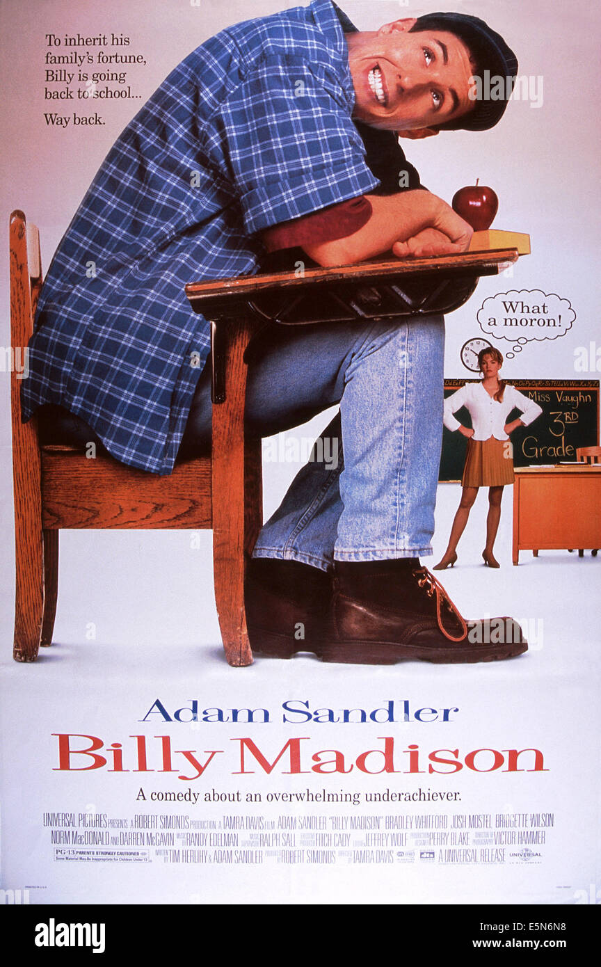 BILLY MADISON, from left: Adam Sandler, Bridgette Wilson, 1995 ...