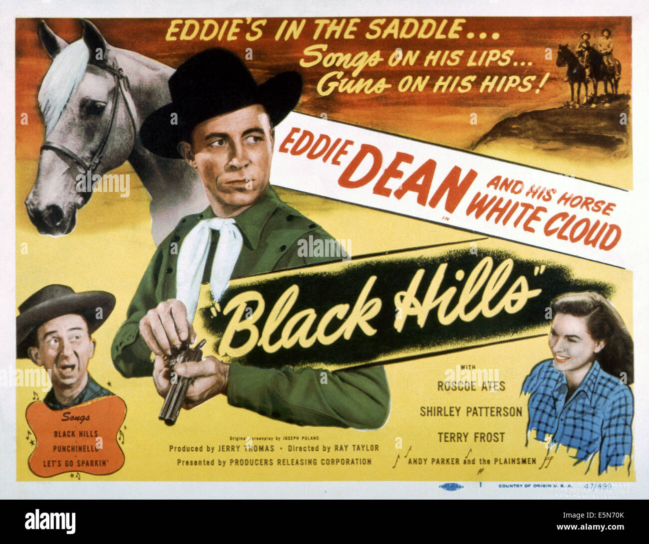 BLACK HILLS, White Cloud the horse, Eddie Dean, Roscoe Ates (bottom ...