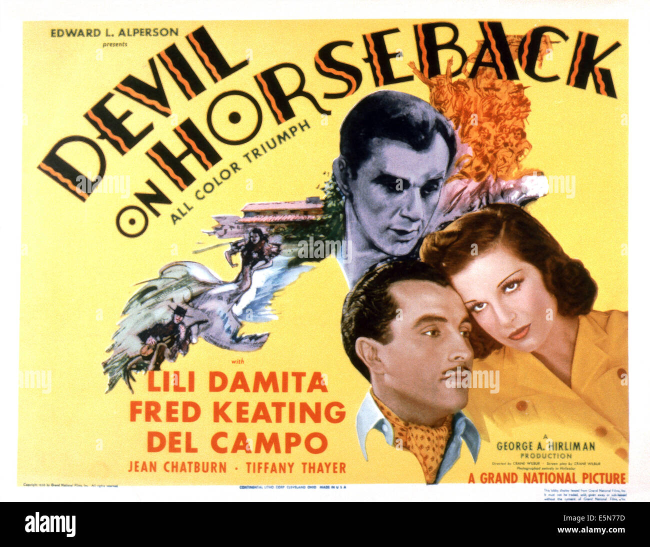 DEVIL ON HORSEBACK, from top: Fred Keating, Del Campo, Lili Damita ...
