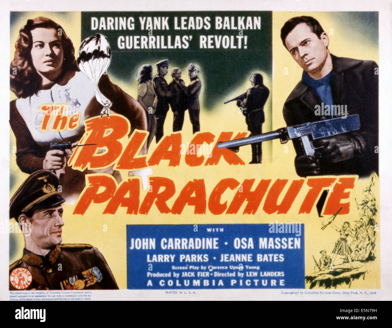 THE BLACK PARACHUTE, Osa Massen (top left), John Carradine (bottom left ...